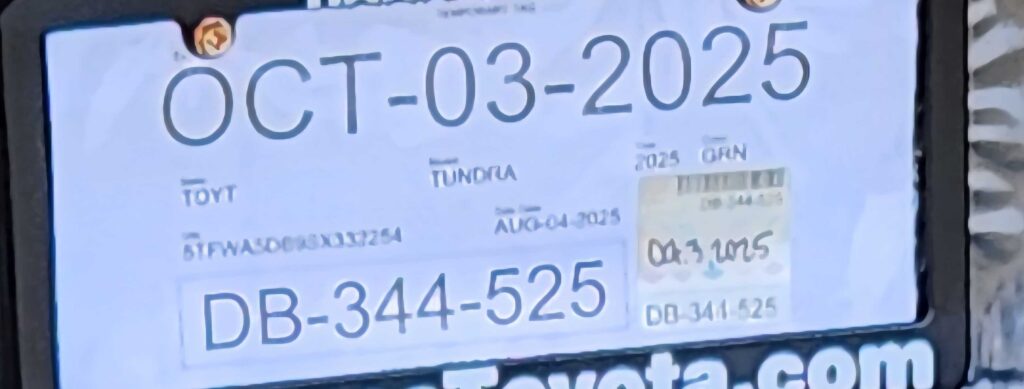 Temporary License Plates – Domestic Security
